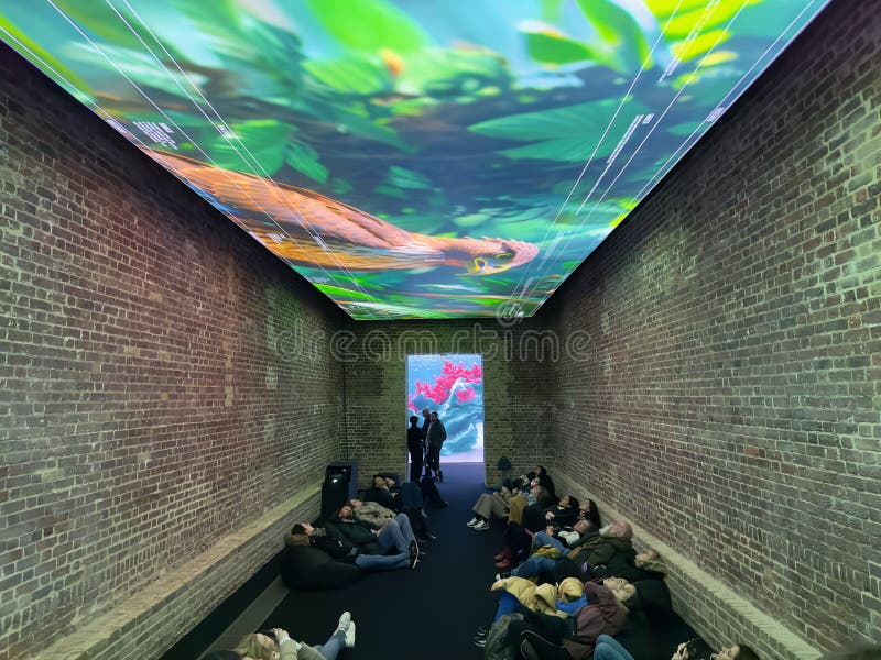 There is a Video Wall Being Projected Over a Group of People Editorial ...