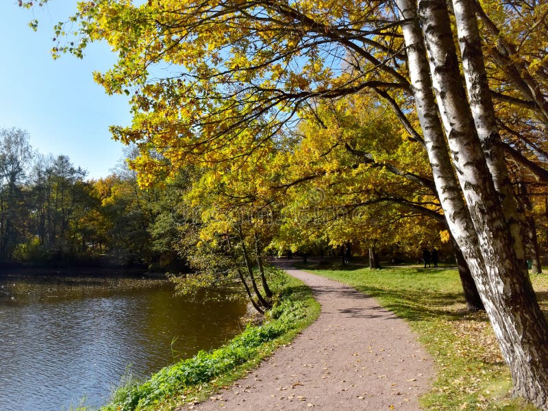 Walking Path Along the Pond. Stock Image - Image of lawn, beautiful ...