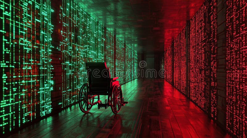 There is a Wheelchair in Front of an Abstract Technology Background in ...
