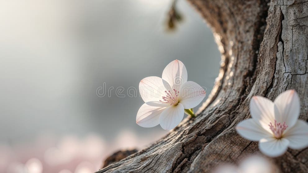 There is a White Flower with Pink Petals on a Tree Stock Photo - Image ...