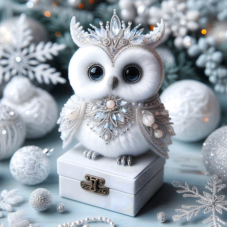 There is a White Owl with a Tiara Sitting on a Box. Stock Image - Image ...