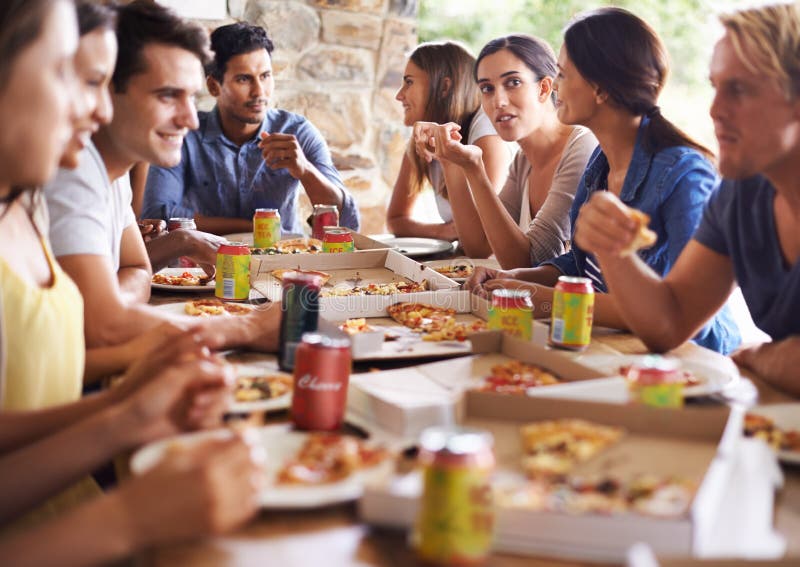 Theres Pizza for All. a Group of Friends Enjoying Pizza Together. Stock ...