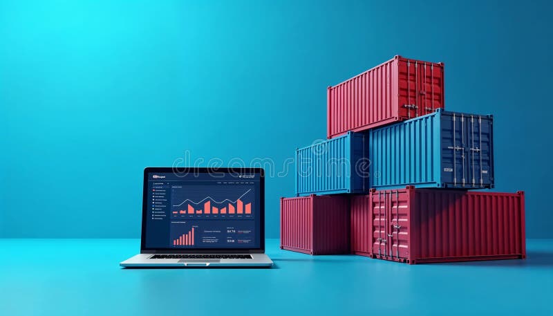 Thermal Cargo Containers and Laptop Displaying Data on Logistics and ...