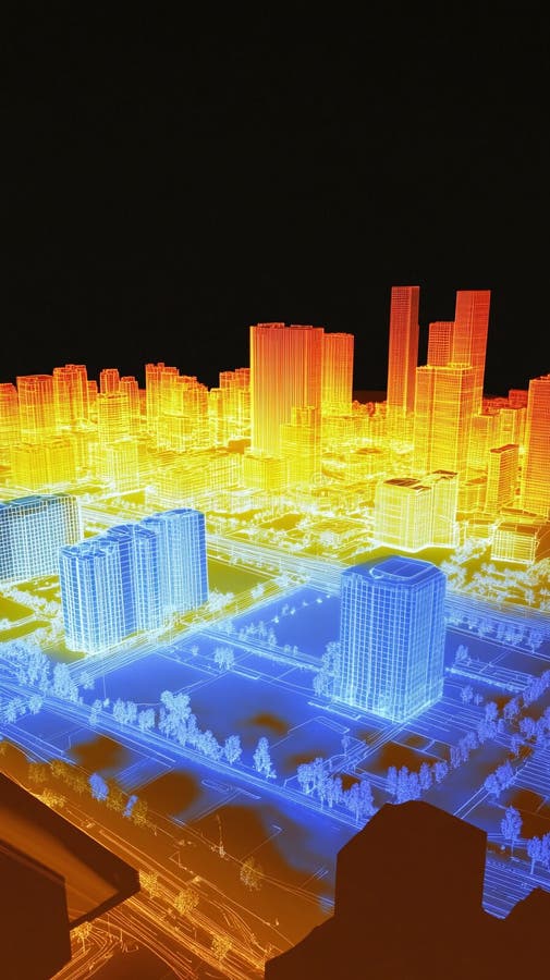 Thermal Imaging of a Cityscape Highlighting Energy-efficient Buildings ...