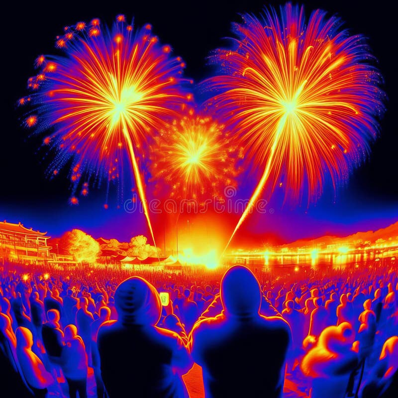 Thermal Imaging Fireworks Heat Map Style Image of Fireworks and Stock ...