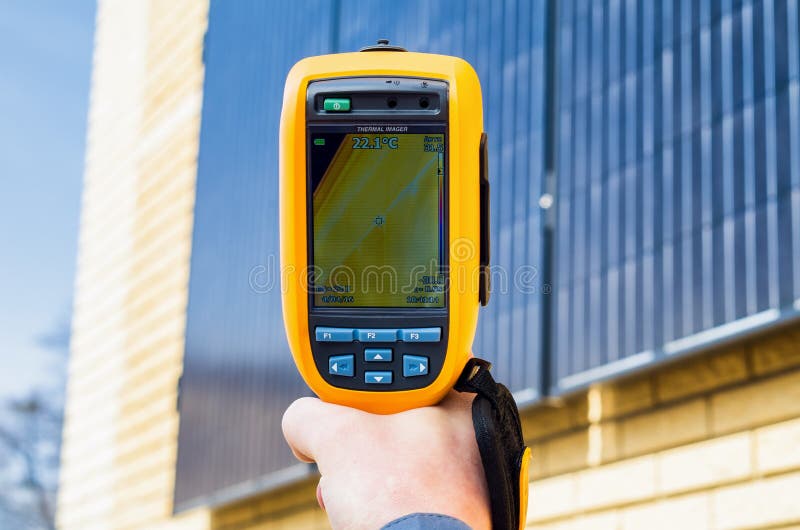 Thermal Imaging Inspection of Solar Panels at House Stock Photo - Image ...