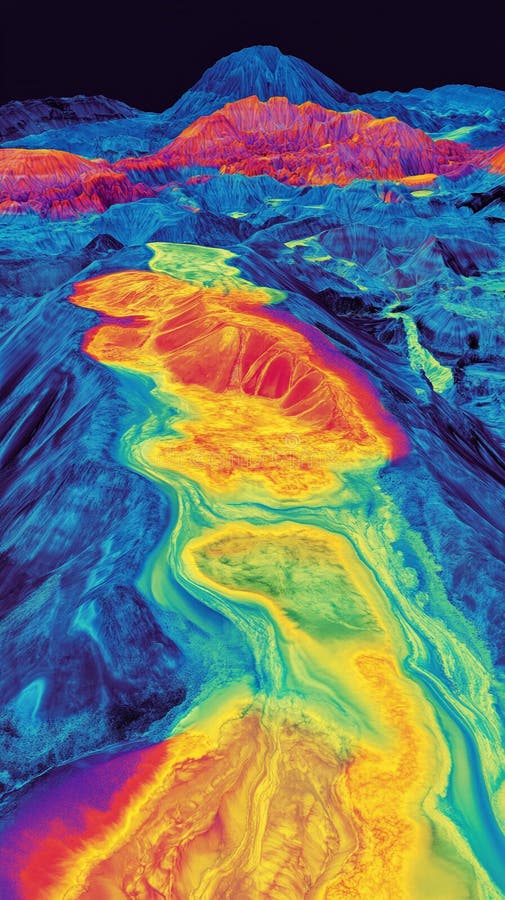 Thermal Imaging Scan of a Mountain Range Highlighting Geothermal ...