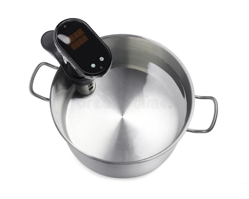 Thermal Immersion Circulator in Pot Isolated on White, Above View. Sous ...