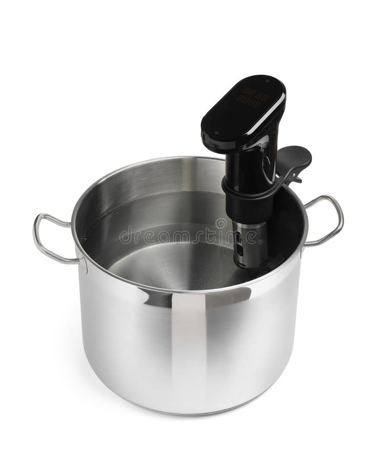 Thermal Immersion Circulator in Pot Isolated on White. Sous Vide Cooker ...