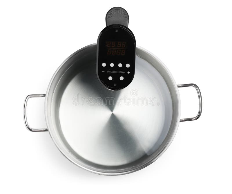 Thermal Immersion Circulator in Pot Isolated on White, Top View. Sous ...