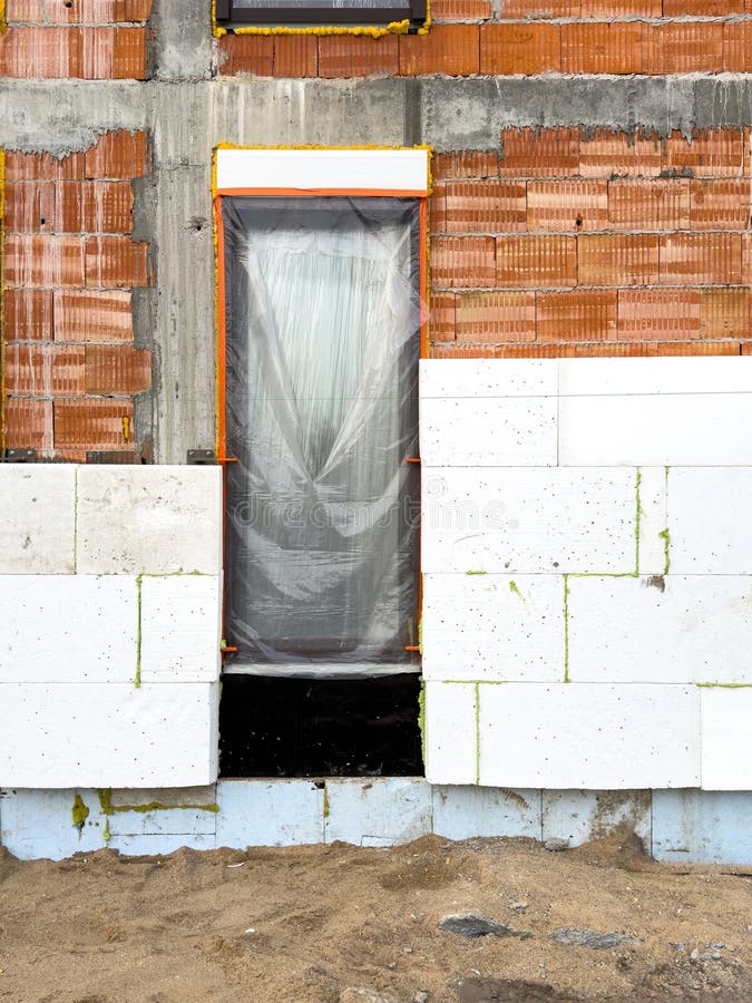 Thermal Insulation Facade Made of Red Brick with Styrofoam Foam Plastic ...