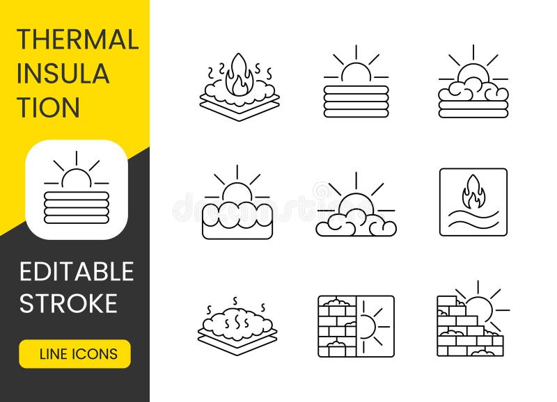 Thermal Insulation Foam Set Vector Line Icons with Editable Stroke ...