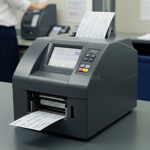 Thermal Label Printer on a Table, Producing Printed Labels. the Device ...