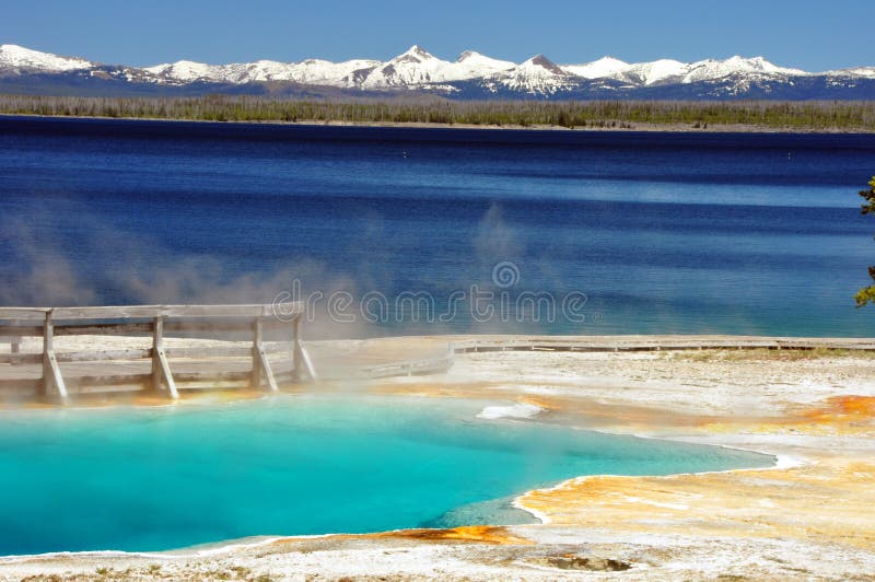 Thermal Pool & Yellowstone Lake Stock Photo - Image of geyser, lake ...