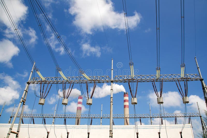 Thermal Power Plant in the Blue Sky White Cloud Background Stock Photo ...