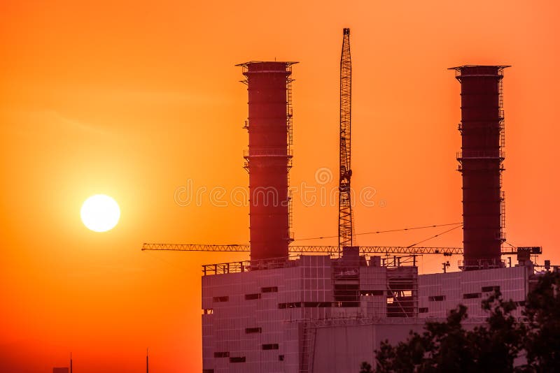 Thermal Power Plant on Sunset Stock Image - Image of production, orange ...