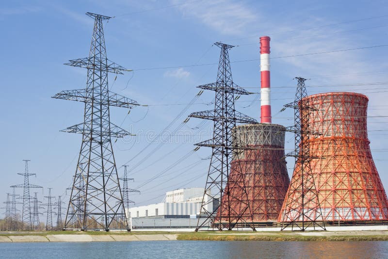 Thermal Power Station and Power Line Stock Image - Image of chimney ...