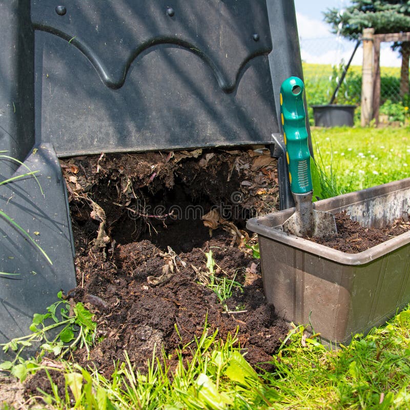 Thermo Composter in the Garden with Decomposed Compost Stock Photo ...