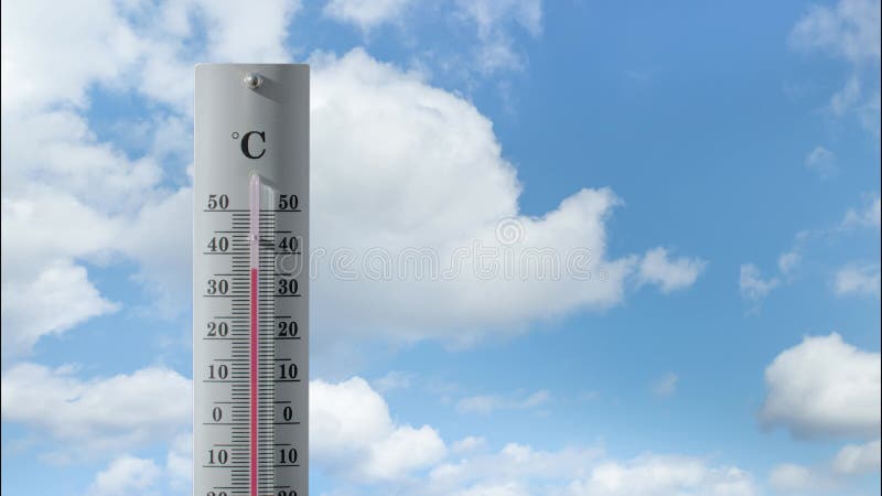 Thermometer with Cloud Timelaps in the Background Shows Increasing ...