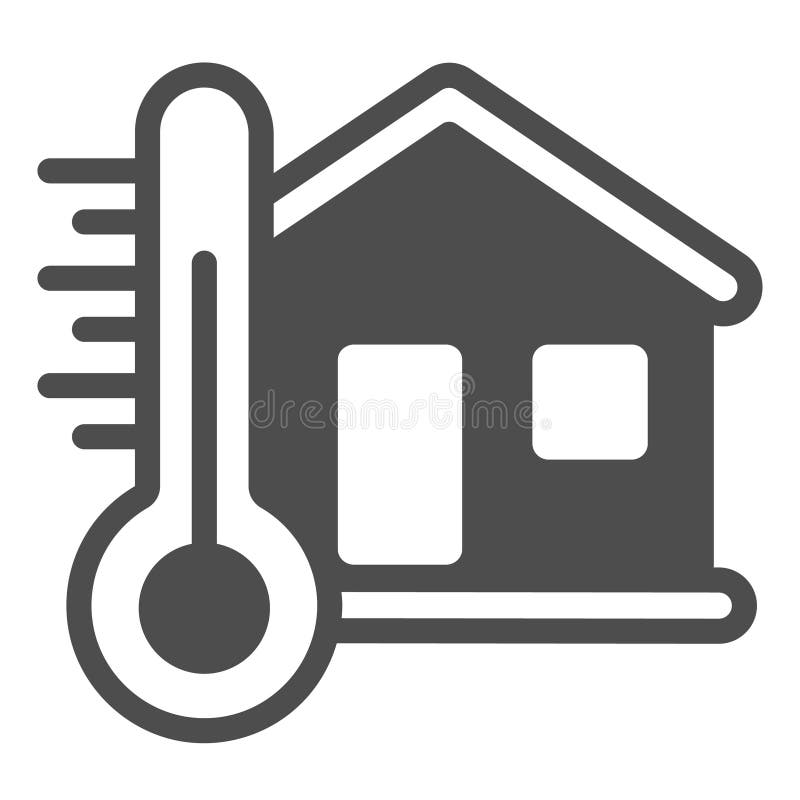 Thermometer with Cottage Building Solid Icon, Climate Change Concept ...