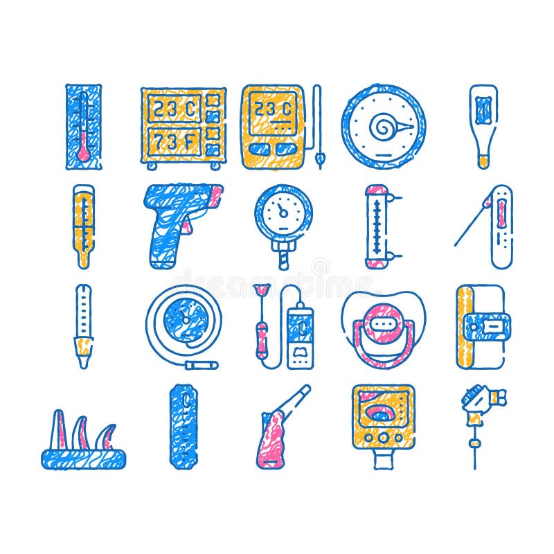 Thermometer Device Black Icon Hand Drawn Stock Vector - Illustration of ...