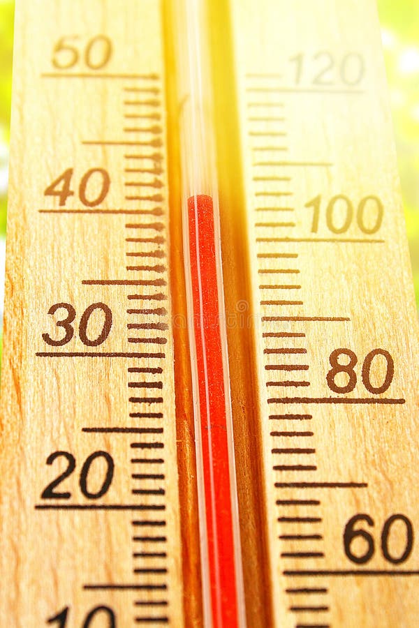 Thermometer Displaying High 40 Degree Hot Temperatures in Sun Summer ...