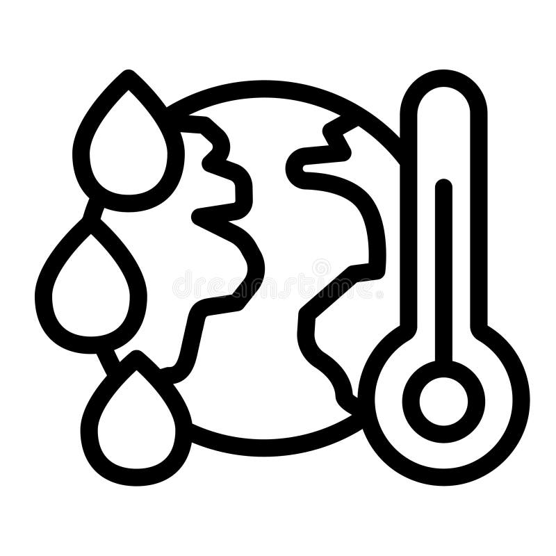 Thermometer and Earth with Drops Line Icon, Climate Change Concept. Vector Graphics Stock ...
