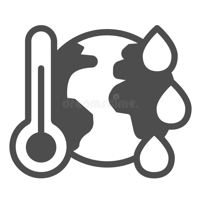 Thermometer and Earth with Drops Solid Icon, Climate Change Concept ...