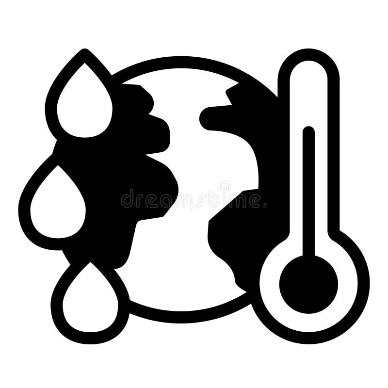 Thermometer and Earth with Drops Solid Icon, Climate Change Concept. Vector Graphics Stock ...