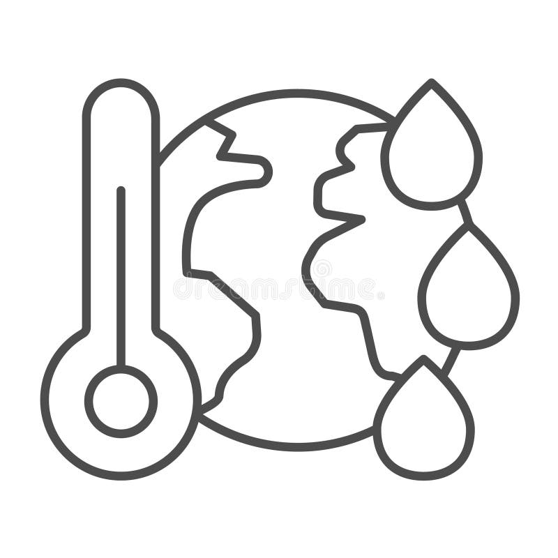 Thermometer and Earth with Drops Thin Line Icon, Climate Change Concept. Vector Graphics Stock ...