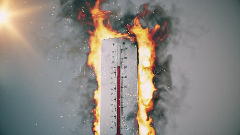 Thermometer on Fire Symbolizing Extreme Heat or Climate Change Stock ...