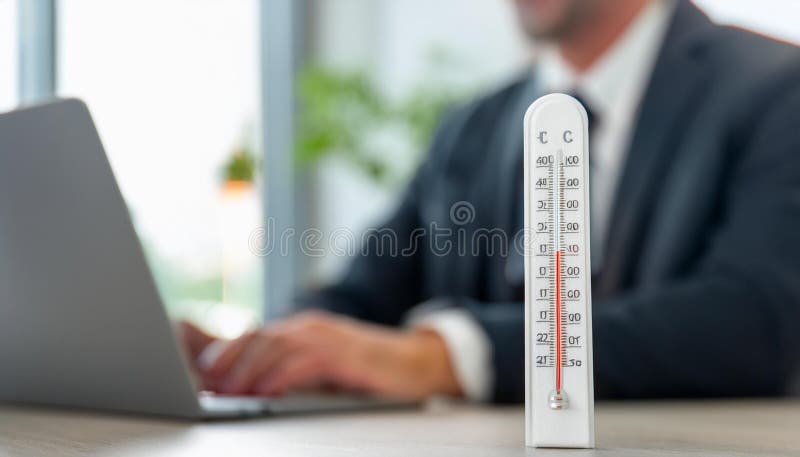Thermometer in Front of Businessman Working during Hot Weather Stock ...