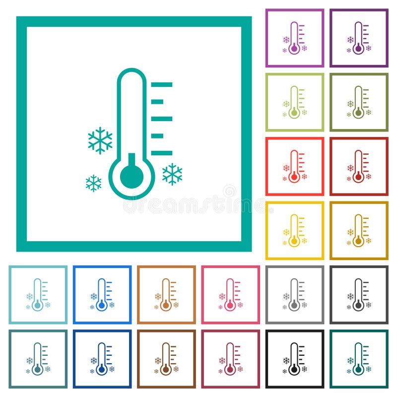 Thermometer Frosty Temperature Flat White Icons in Square Backgrounds Stock Vector ...