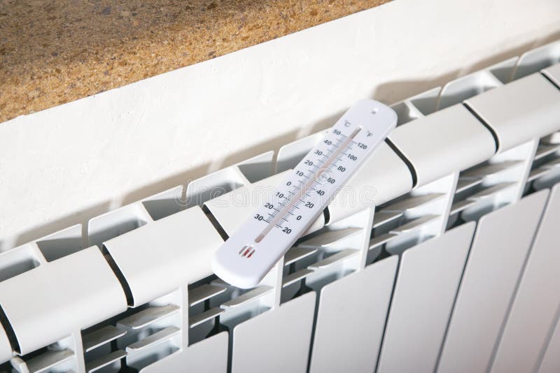 Thermometer on the Heating Radiator Stock Image - Image of cold ...