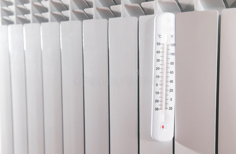 Thermometer on the Heating Radiator Stock Image - Image of season ...