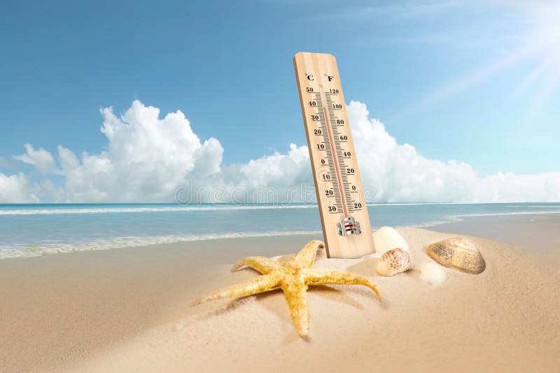 Thermometer with Hot Temperature on the Beach Stock Illustration ...