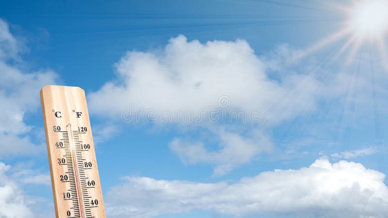 Thermometer with Hot Temperature with Sky Background Stock Illustration ...