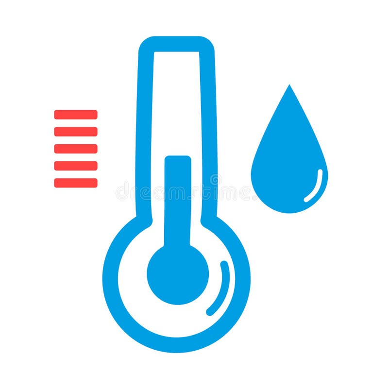 Thermometer Icon with Blue Drop and Red Lines Indicating Temperature or ...