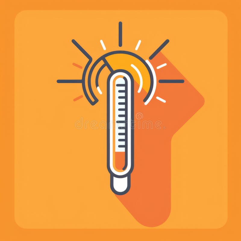 Thermometer Icon Showing High Temperature on an Orange Background Stock ...