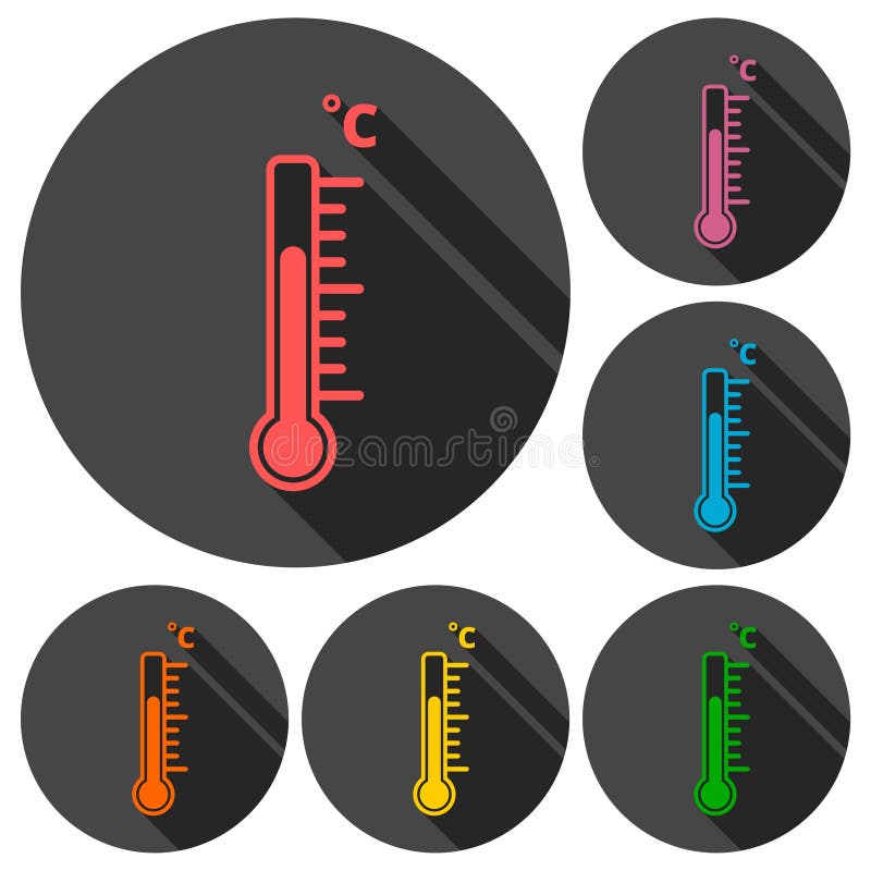 Thermometer Icons Set with Long Shadow Stock Vector - Illustration of ...