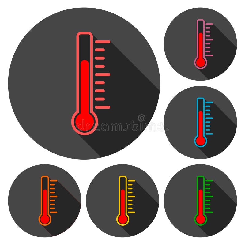 Thermometer Icons Set with Long Shadow Stock Vector - Illustration of ...