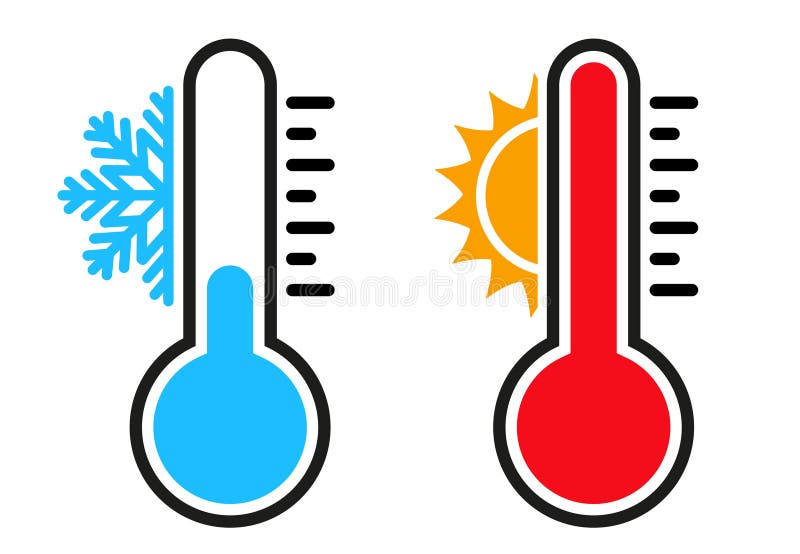 Thermometer Icons with Sun and Snowflake, Hot and Cold Temperature ...
