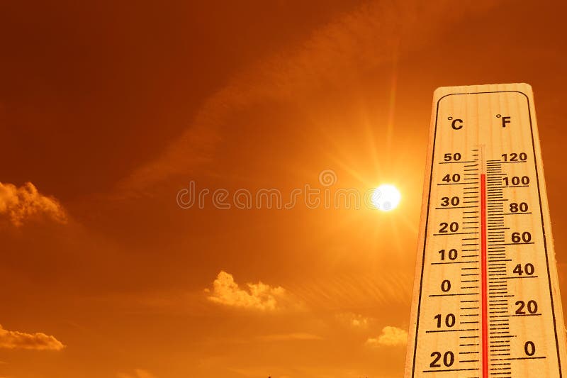 Hot Whether Concept. a Thermometer Showing High Temperatures Under a ...