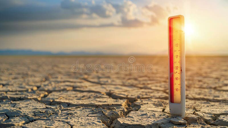 A Thermometer Indicating Rising Temperatures in a Desolate Landscape ...