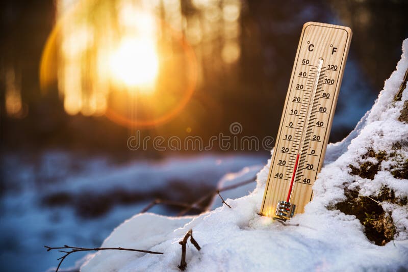 Thermometer with Low Temperature in the Snowy Woods Stock Image - Image ...