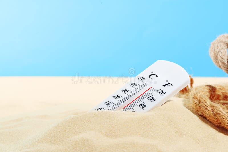 Thermometer Measuring High Temperature in Sand on Sunny Day Stock Image ...