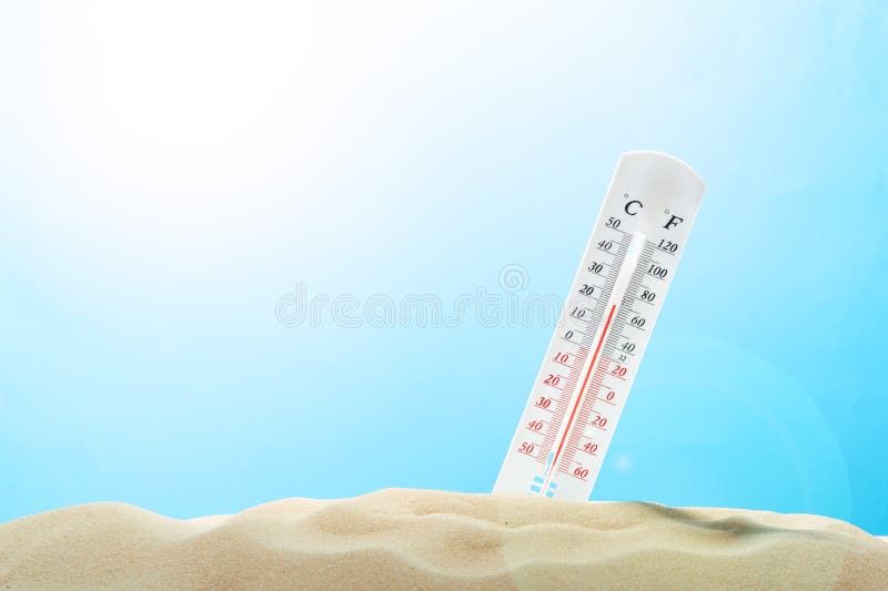 Thermometer Measuring High Temperature in Sand on Sunny Day Stock Image ...