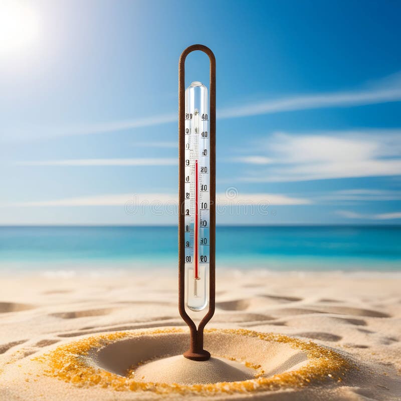 Thermometer Measuring the Temperature on the Beach with a Blue Sky ...