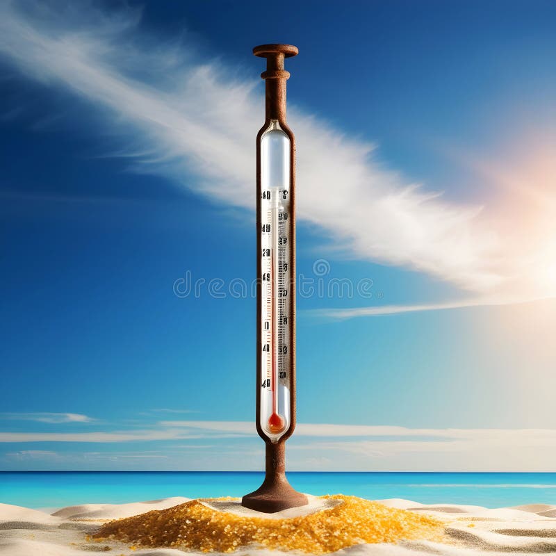 Thermometer Measuring the Temperature on the Beach with a Blue Sky ...