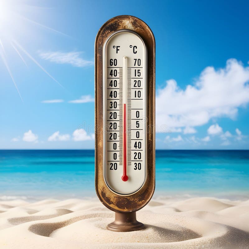 Thermometer Measuring the Temperature on the Beach with a Blue Sky ...